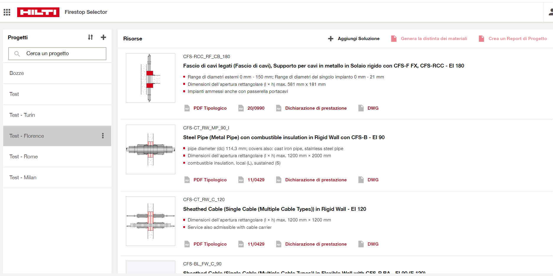 Gestione dei progetti firestop