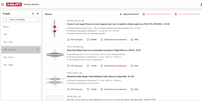 Gestione dei progetti firestop
